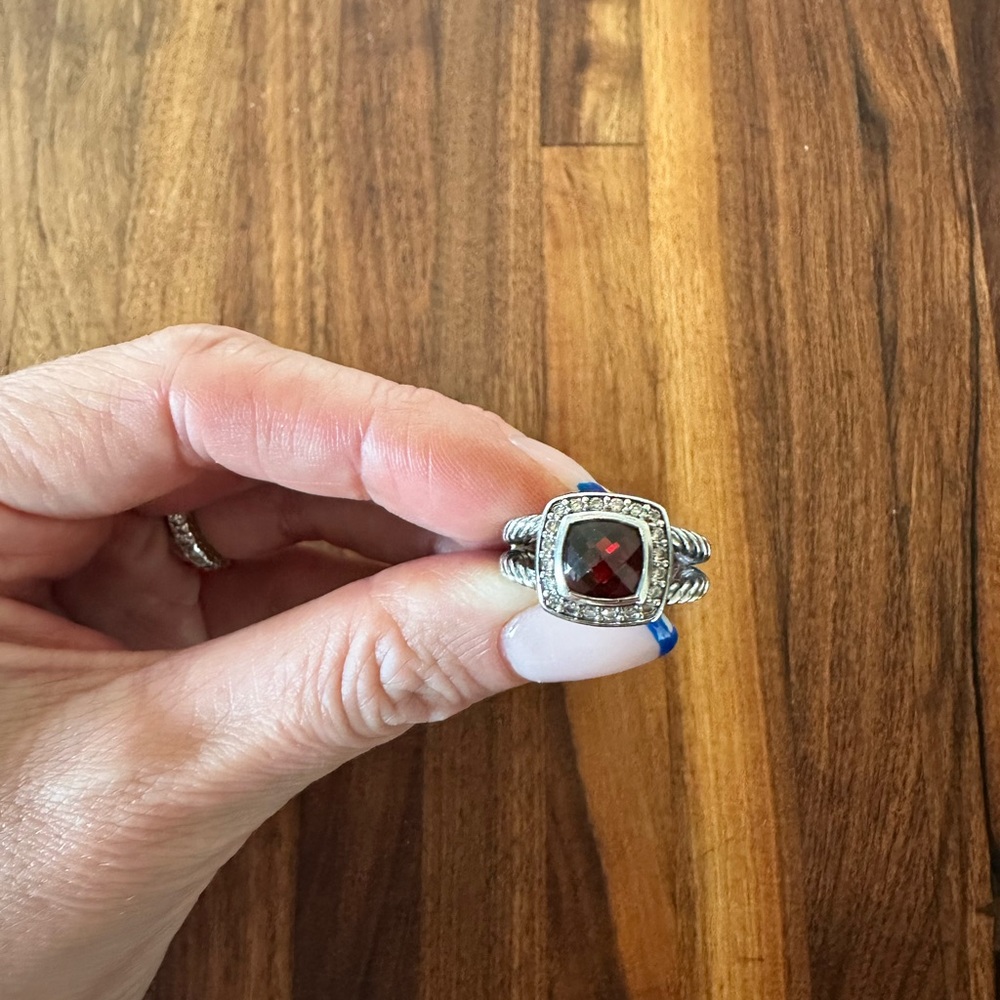 David Yurman Petit Albion Ring Silver, Garnet, Diamon… - Gem